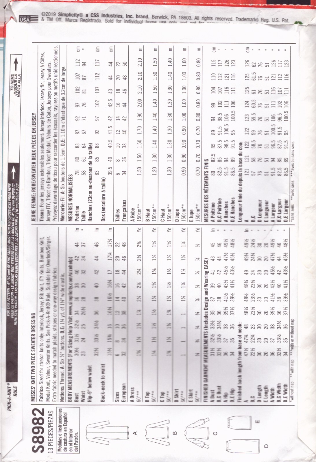 Simplicity Pattern 8982 ~ Misses' Knit Two Piece Sweater or Dress ...