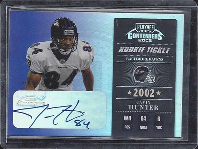 JAVIN HUNTER 2002 PLAYOFF CONTENDERS RAVENS NOTRE DAME ROOKIE AUTO RC # ...