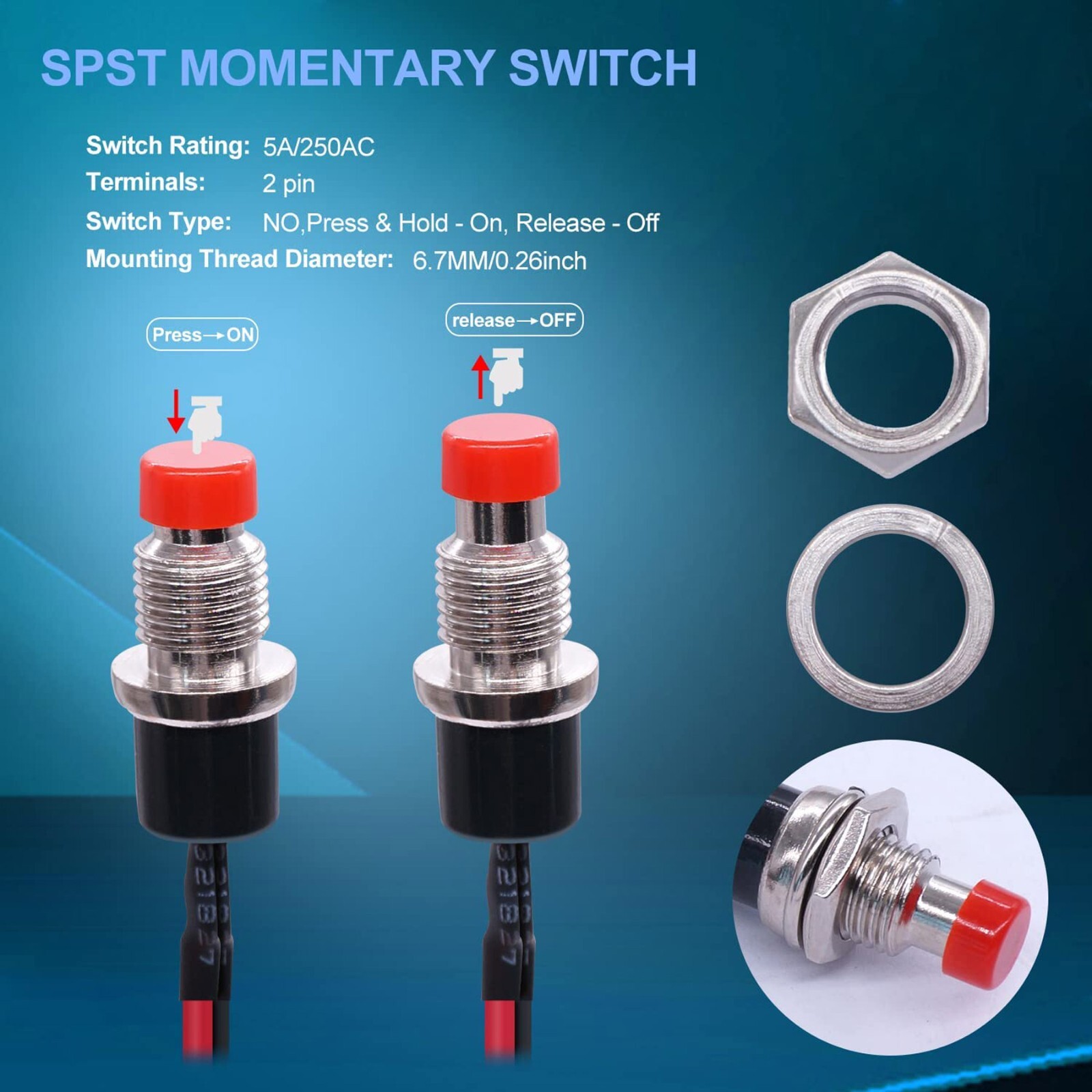 4 Pack SPST Normally Closed Momentary Push Button Switch Red | eBay