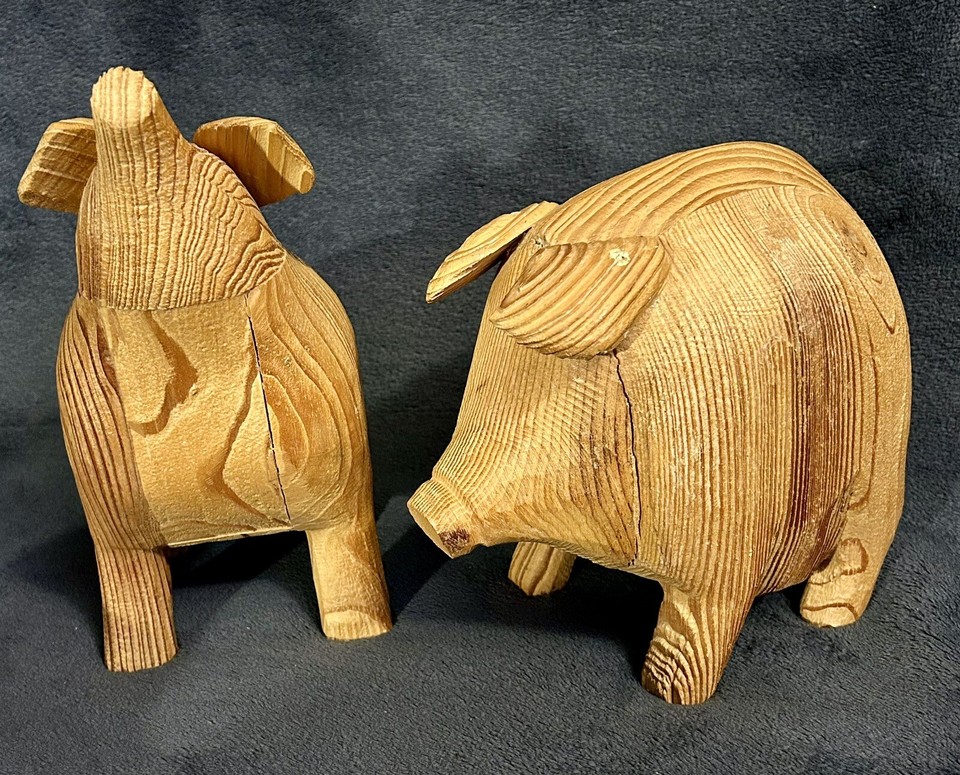 Vintage Pair Hand Carved Wenge Wood Wooden Pig Boar Hog Sculptures ...