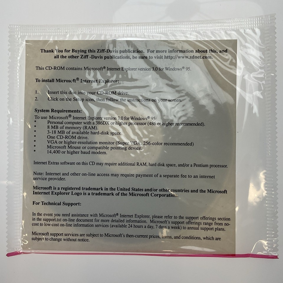 Microsoft Internet Explorer Version 3.0 Windows 95 1996 Promotional CD ...