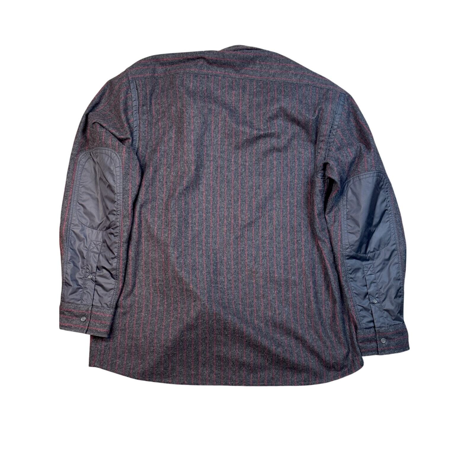 Faconnable Mens Wool Blend Button-Up Shirt Jacket Red Pinstripe Top ...