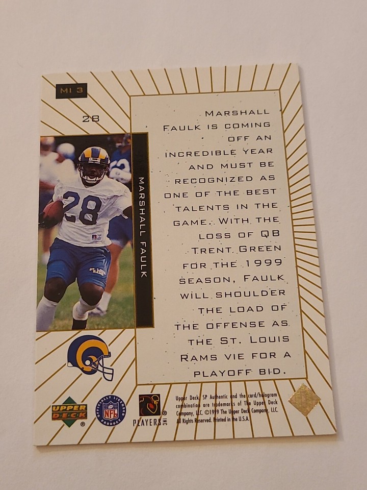 1999 SP Authentic Maximum Impact Rams Football Card #MI3 Marshall Faulk ...
