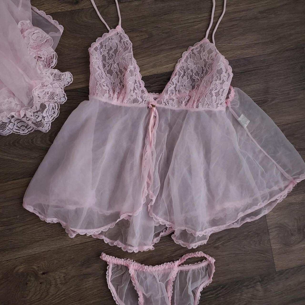 Vintage Light Pink Nylon Lingerie 3 Piece Set Top Robe Peignoir | eBay