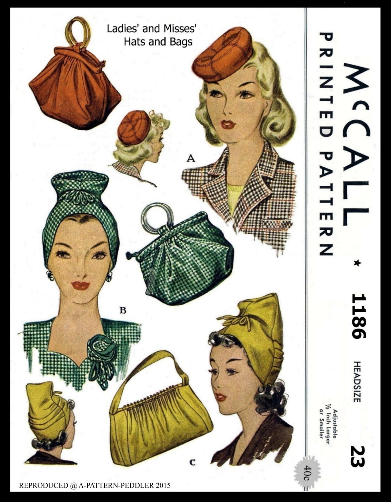 McCall 1186 pattern Hat Cap Turban Bag Handbag Purse | eBay