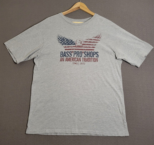 Bass Pro Shops Mens L Gray T-Shirt An American Tradition Flag Eagle ...