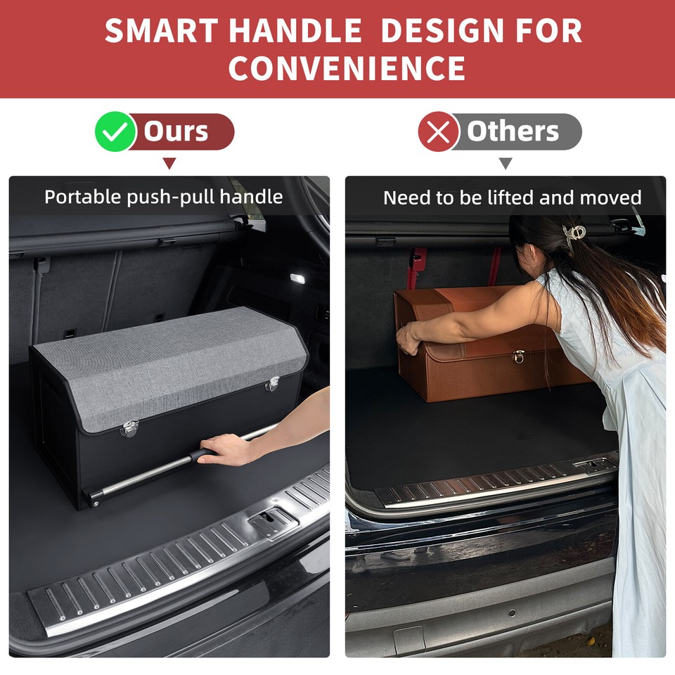 Car Trunk Organizer Durable Leather SUV Cargo Storage Box with Lid and ...