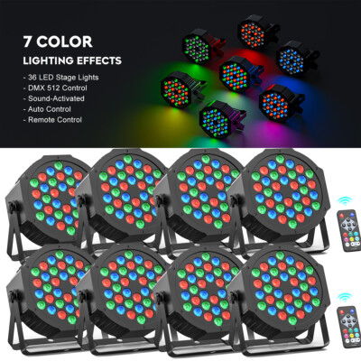 1-8X 36 LED Stage Lights RGB Par Can Flat DMX512 DJ Disco Bar Uplighter ...