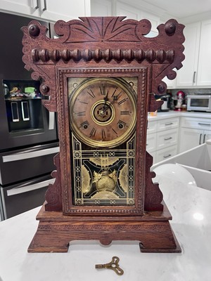 Antique William L. Gilbert Mantle Mechanical Clock, Lake No. 3 With Key ...