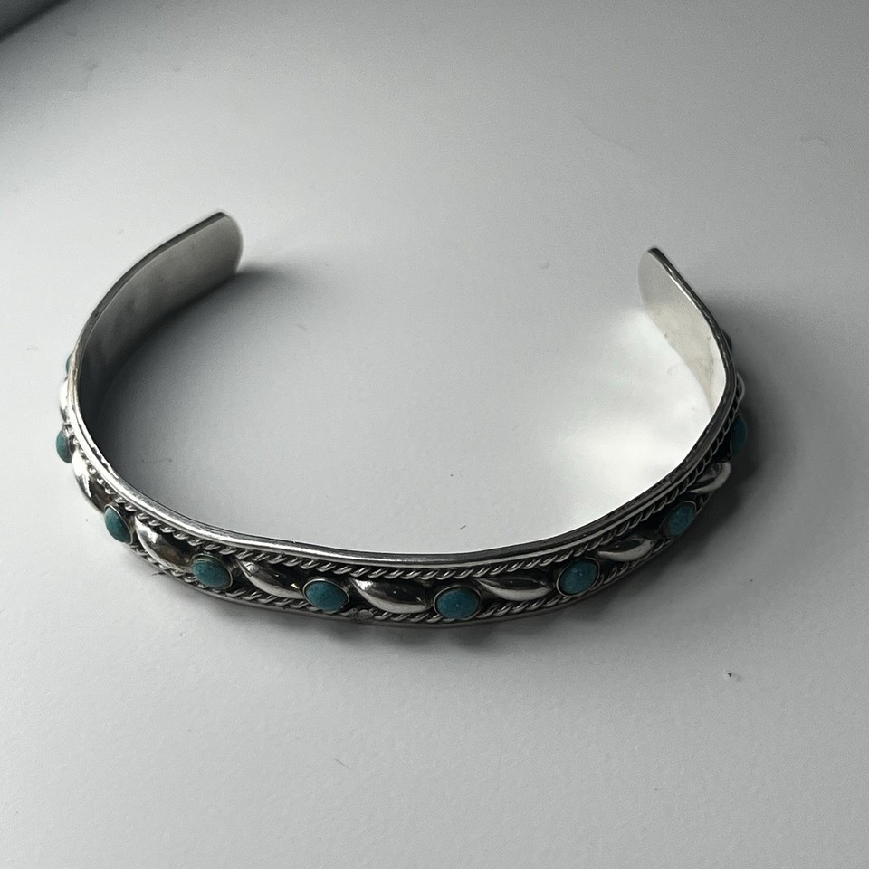 Vintage Navajo Sterling Silver Turquoise Cuff Bracelet Petite | eBay