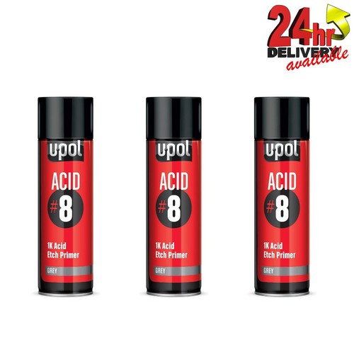 3 x U-Pol Acid8 1K Etch Primer 450ml Car Spray Paint Fast Drying ...