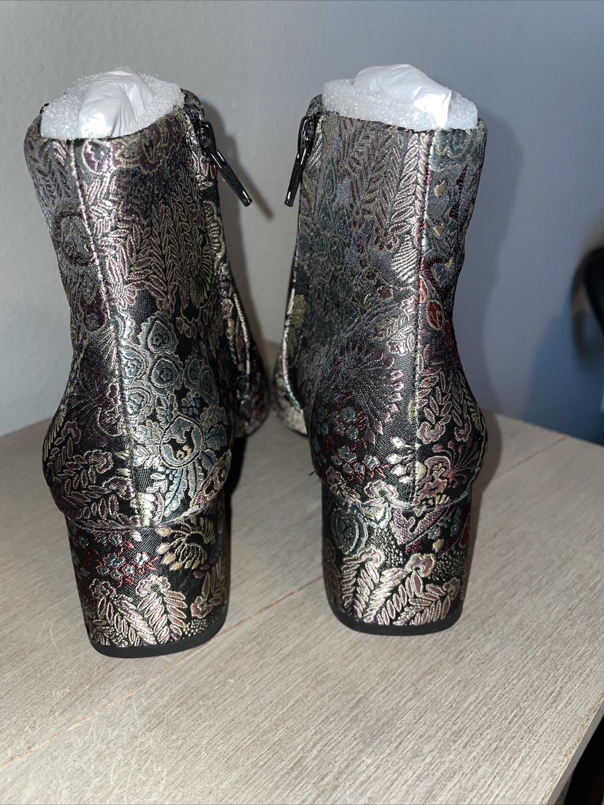 Alex Marie Women's Tionna Ankle Booties Boots Brocade Floral Block Heel ...