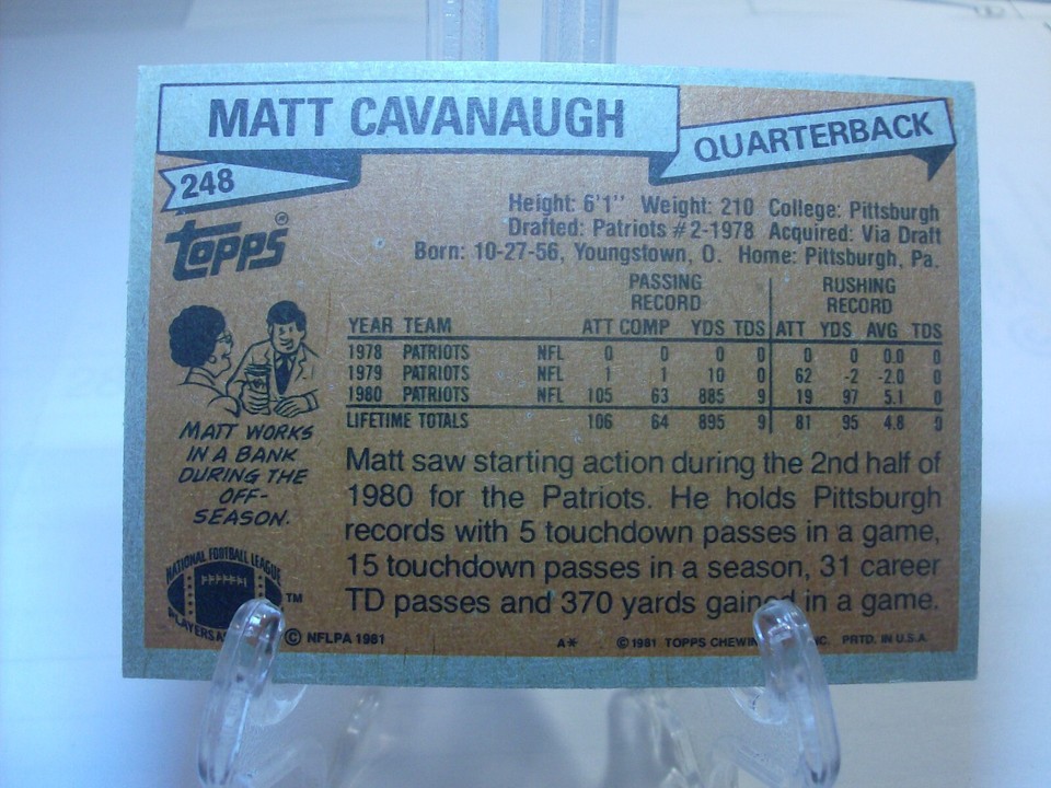 1981 Topps Football Card #248 - Matt Cavanaugh - New England Patriots ...