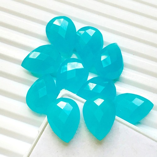 Pierre précieuse calcédoine bleue naturelle 13 x 18 mm - paire de ...