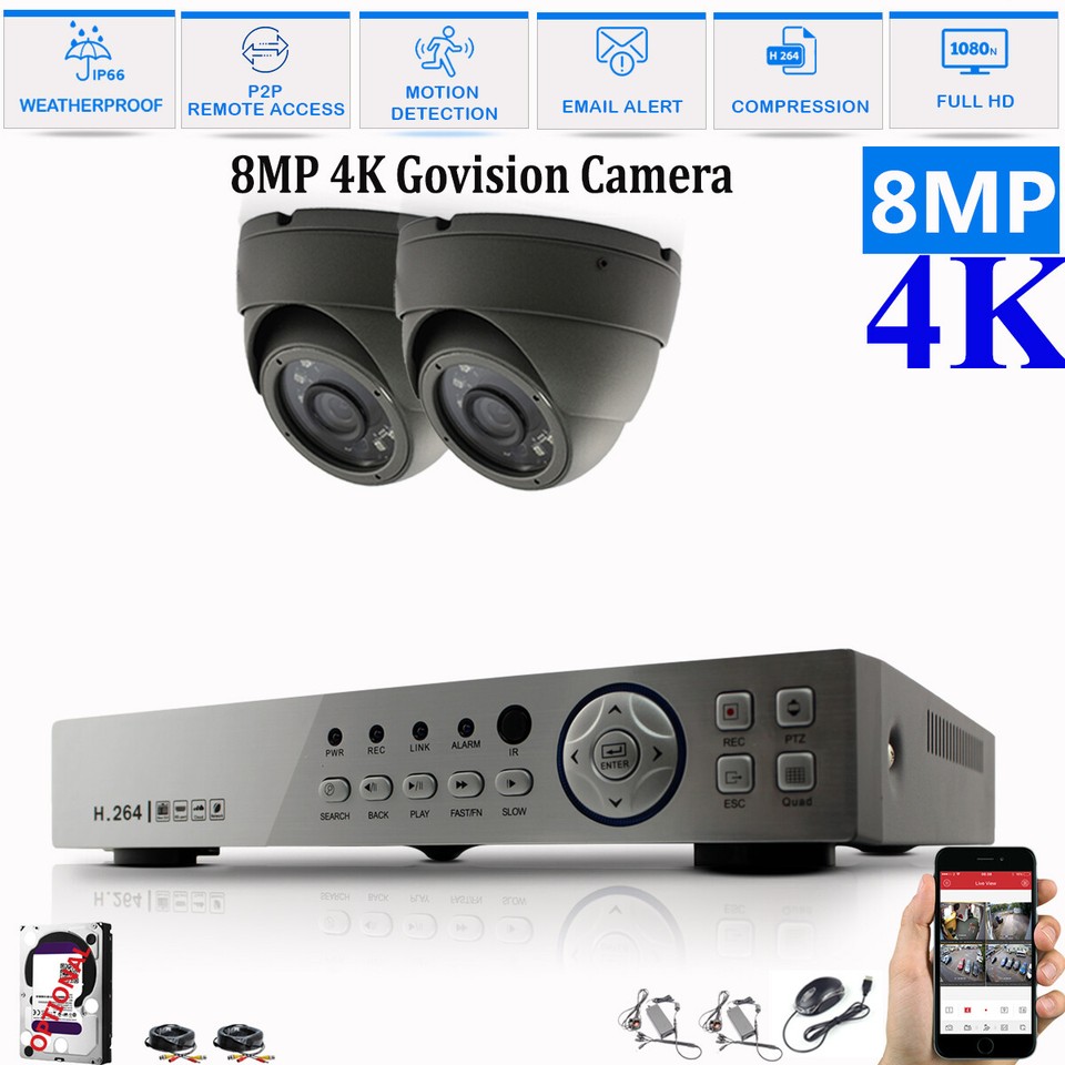 8MP CCTV System 4CH 8CH 4K Ultra HD DVR Dome Camera Home Security Kit ...