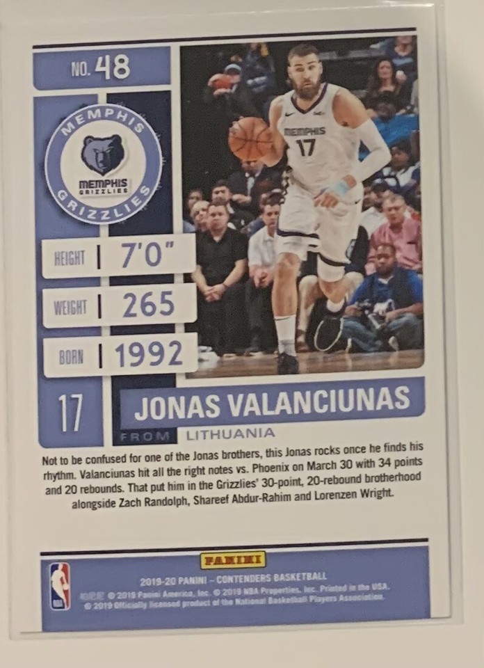 2019-20 CONTENDERS GREEN GAME TICKET NO.48 JONAS VALANCIUNAS | eBay