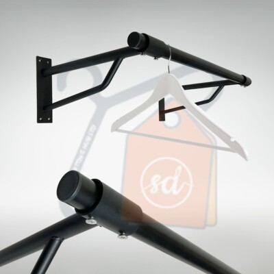 Black Heavy Duty Garment Clothes Rail Wall Mounted Hanging Rail Display ...