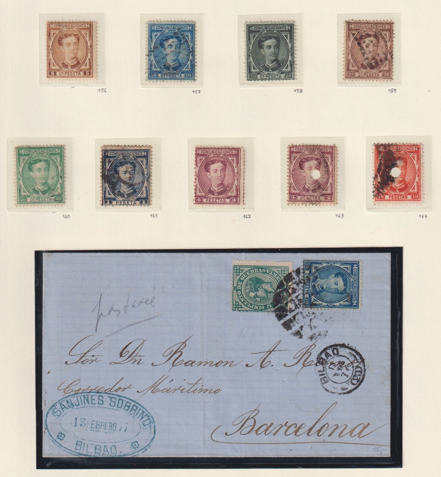 Spain 1876 collection of 9 CLASSIC stamps + 1 folded cover / HIGH VALUE ...