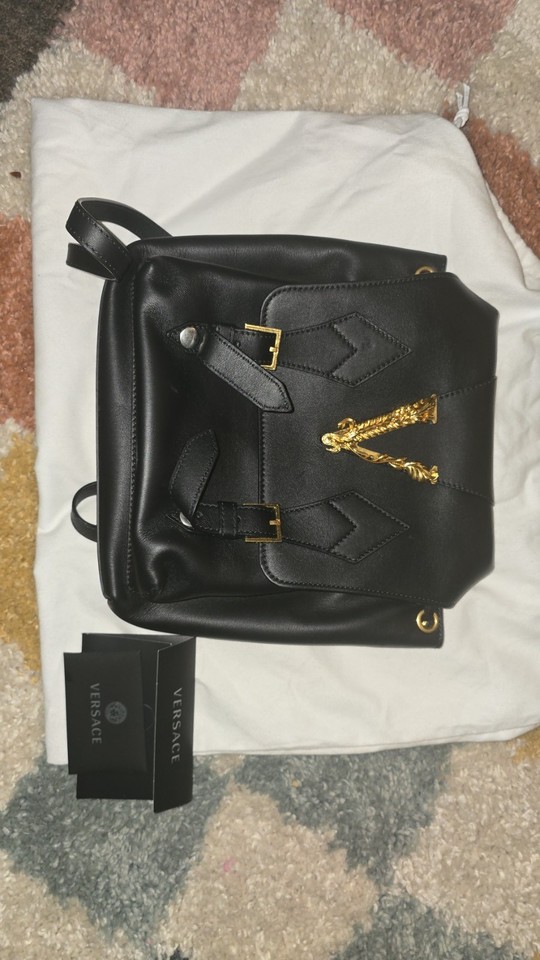 Versace Parfums Backpack Bag Black And Gold Medusa Logo Purse | eBay