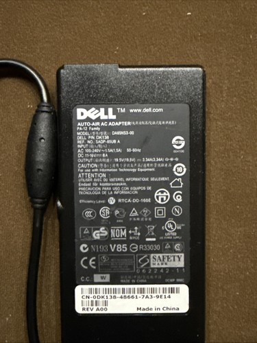 Genuine 65W Dell PA-12 DA65NS3-00 Slim Auto-Air AC Adapter- DK138 19.5V ...