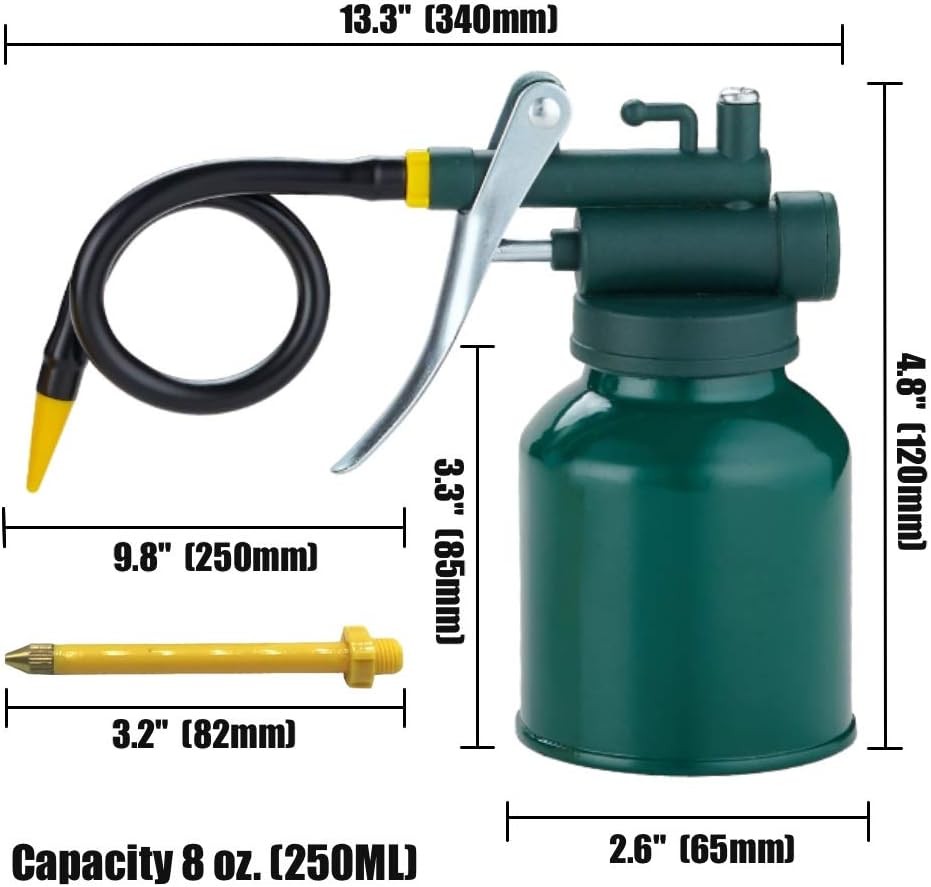 Oil Can Pump Oiler Can-8oz. Green Metal Bottle with Flexible and | eBay