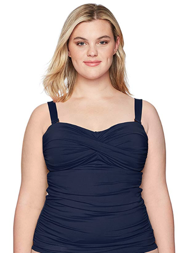 Anne Cole Plus-Size Twist Front Bandeau Tankini Swim Top 18PT25001 Navy ...