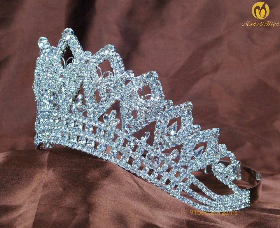 Butterfly Wedding Brides Tiara Crown Rhinestones Headpiece Miss Pageant ...