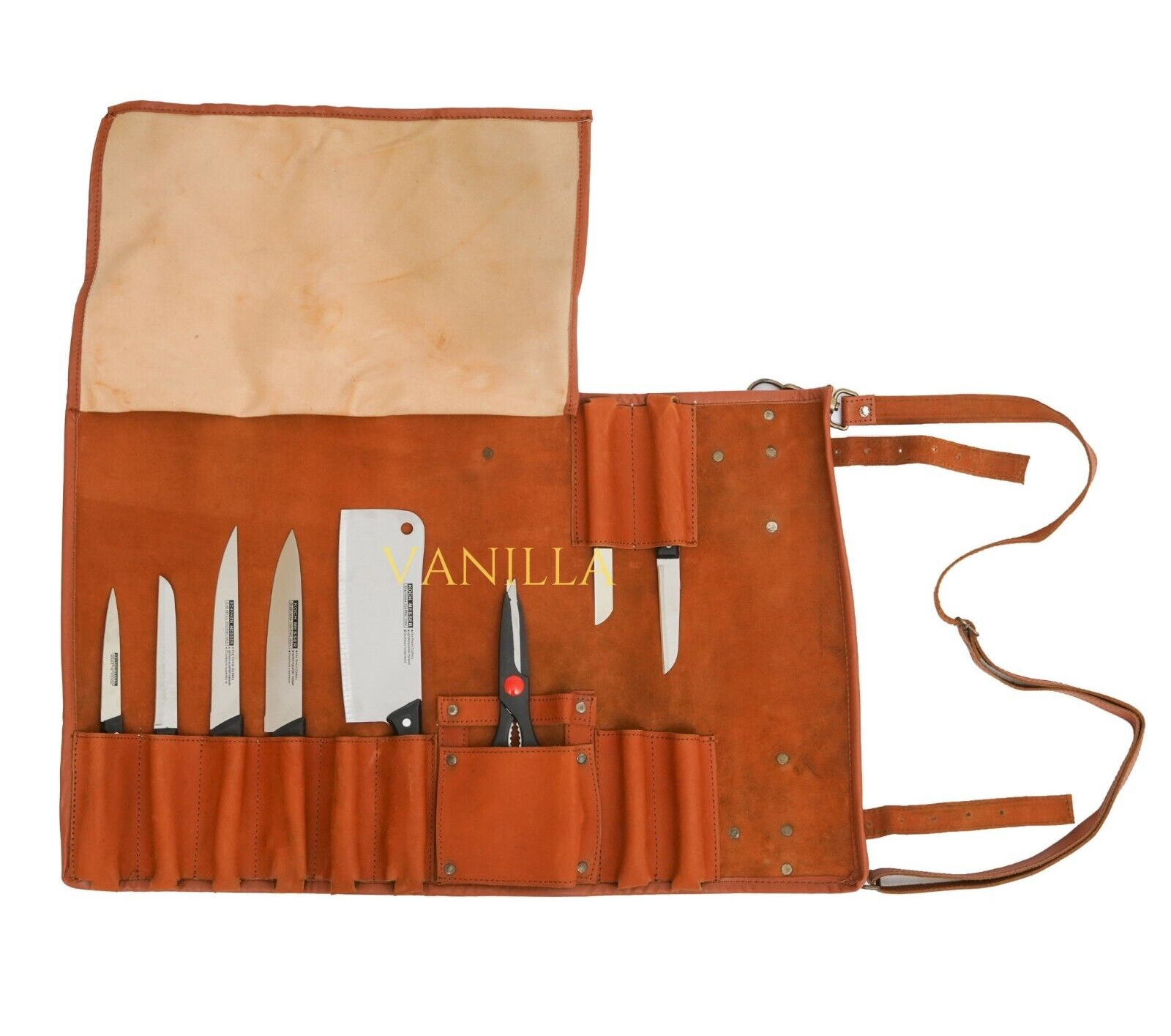 Real Leather Chef Knife Roll Carry Bag 10 Pockets Kitchen Knife Storage ...