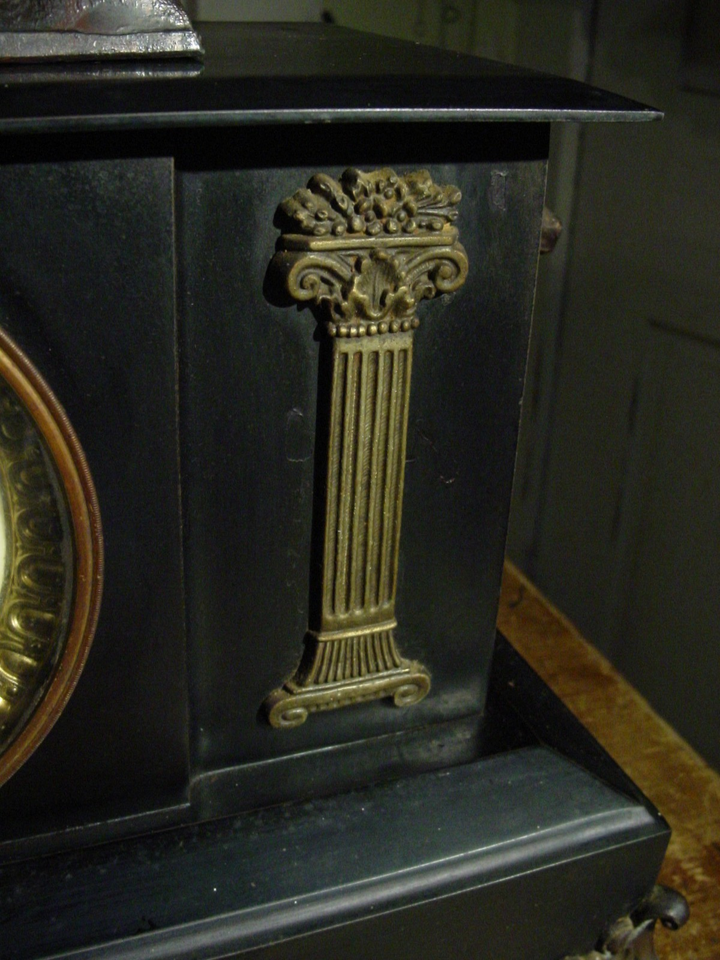 ANTIQUE ANSONIA 1914 "COVENTRY" 8 DAY ENAMELED IRON HORSE STATUE MANTLE ...