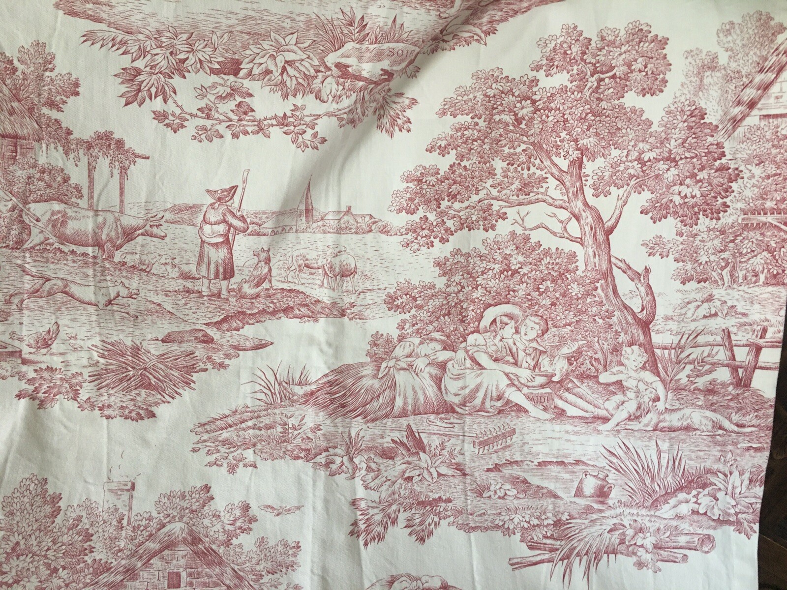 Vintage French Country Farm Pastoral Toile Cotton Fabric ~ Burnished ...