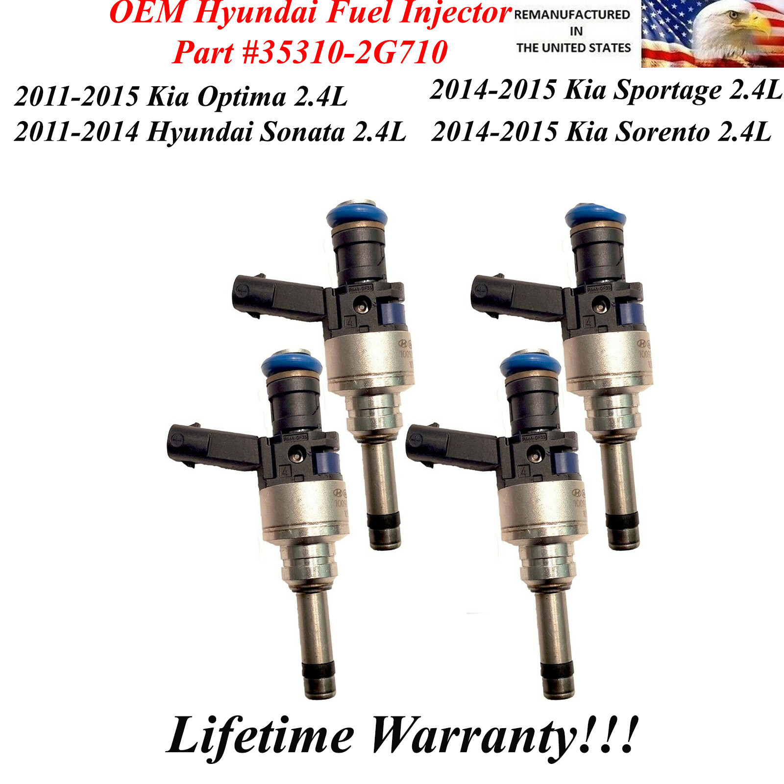 35310-2g710 4X OEM Hyundai Fuel Injectors For 2011-2014 Hyundai Sonata ...