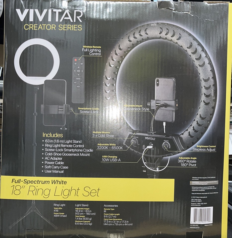 Vivitar Led Ring Light Set 18" inch Tripod Stand Tablet Phone Holder ...