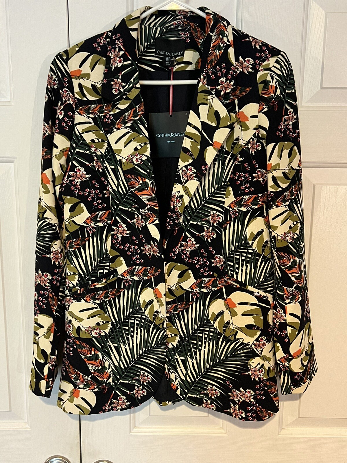 Cynthia Rowley Flora Fauna Palm Black Floral Blazer | eBay