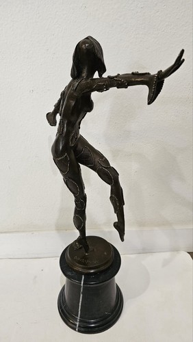 Art Deco french bronze sculpture dancer with marble base signed D.H ...
