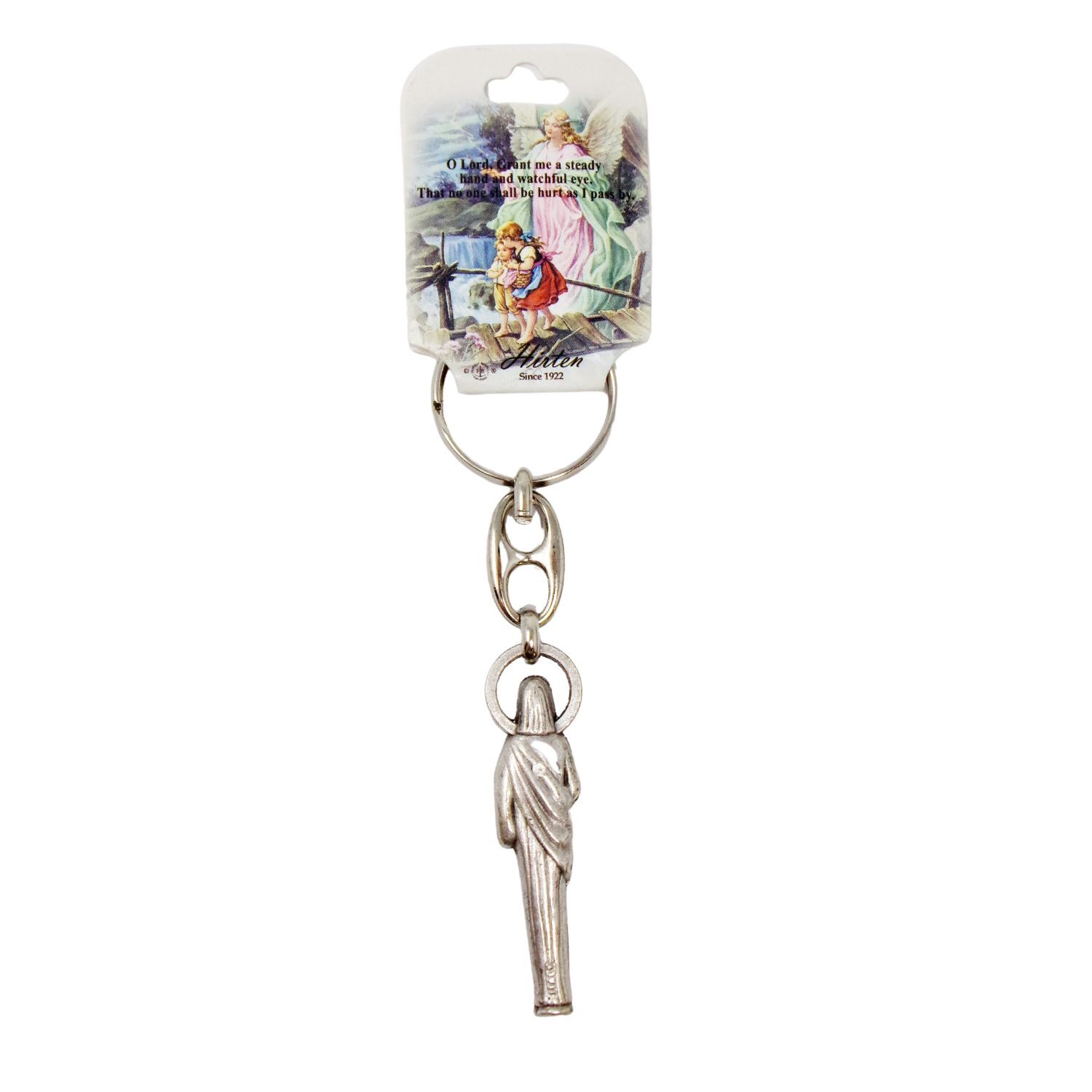 Silver Tone Sacred Heart of Jesus Figurine Key Chain Car Accessory 4 1/ ...