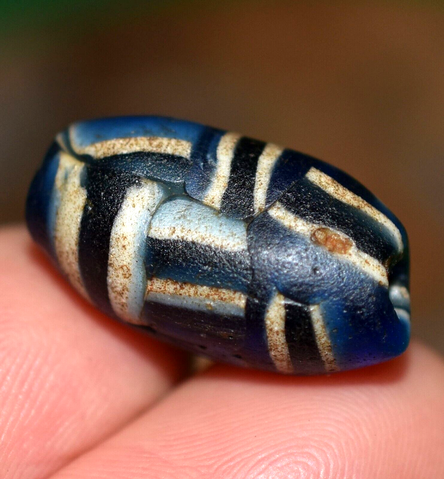 Ancient Islamic Excavated Blue & White Glass Ribbon Bead Mali, African ...