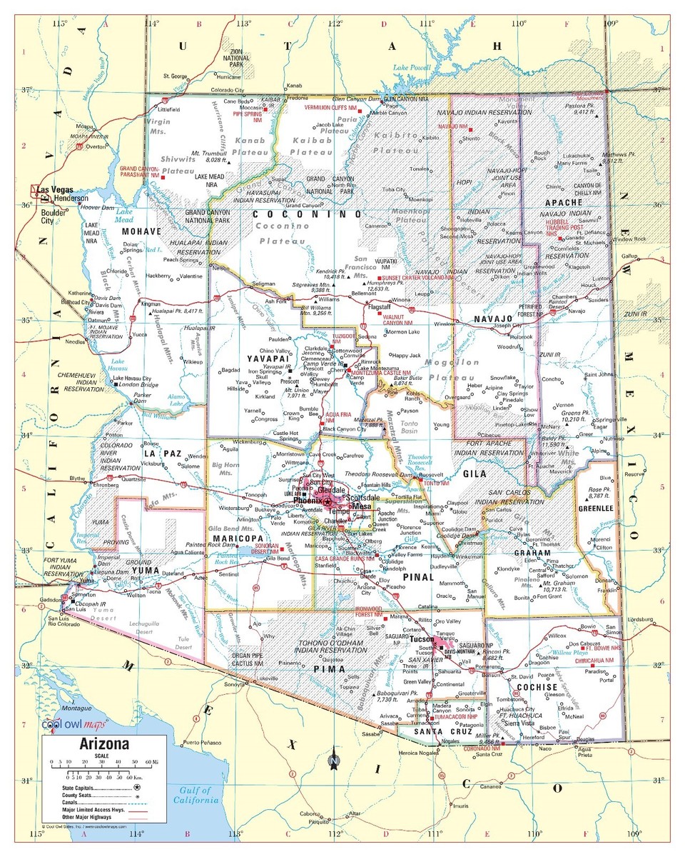 Mapas De Arizona Con Ciudades