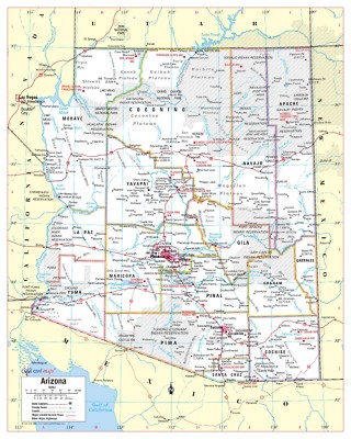 Arizona State Wall Map Large Print Poster - Paper 24"x30" | eBay