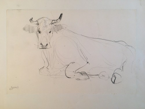 Very beautiful lead pencil drawing Animal Cow Nature Early XX Henriette ...