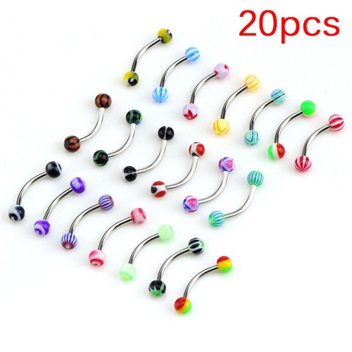 20X Stainless Steel Ball Barbell Curved Eyebrow Rings Bars Tragus ...