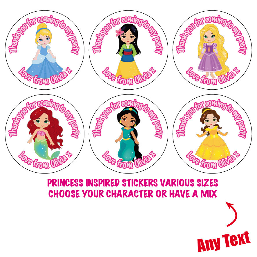 Princess Birthday Stickers Thank You Stickers | Princess Castle Theme