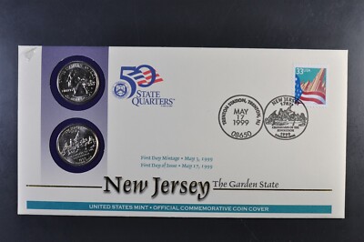 1999 New Jersey P&D State Quarter First Day Coin Cover+33 cent Stamp ...