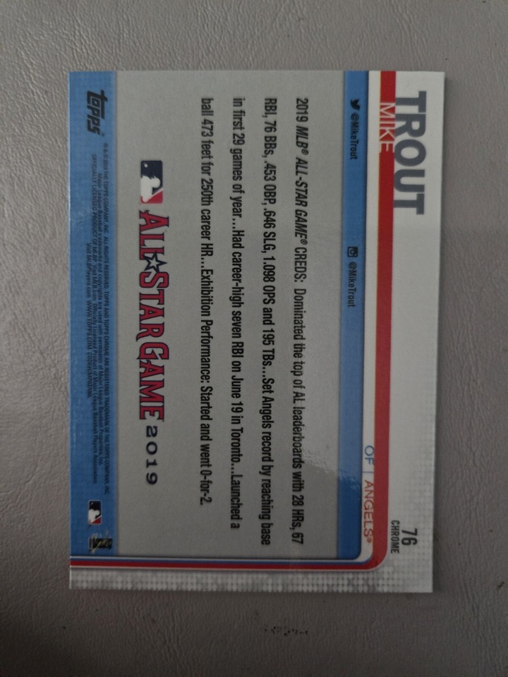 Mike Trout 2019 Topps Chrome Update Edition ASG #76 Los Angeles Angels ...