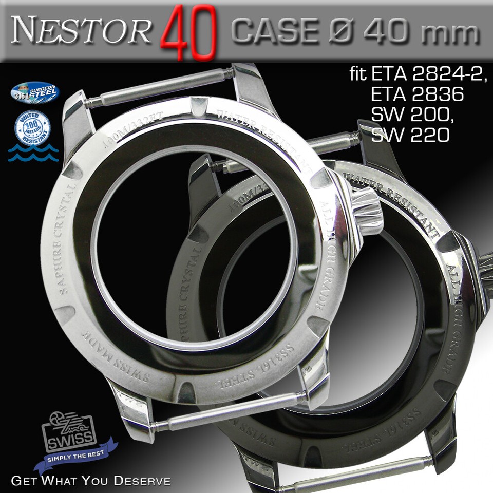 WATCH CASE NESTOR FOR ETA-2824/2836, SW 200/220,Ø 40 MM, ST.STEEL,SAPH ...