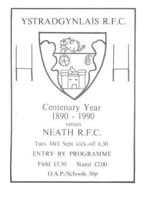 YSTRADGYNLAIS v NEATH 18 Sep 1990 RUGBY PROGRAMME CENTENARY SEASON ...