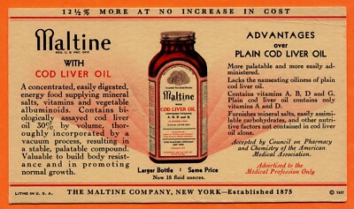 New York, NY, Maltine with Cod Liver Oil, 1937 Ink Blotter | eBay