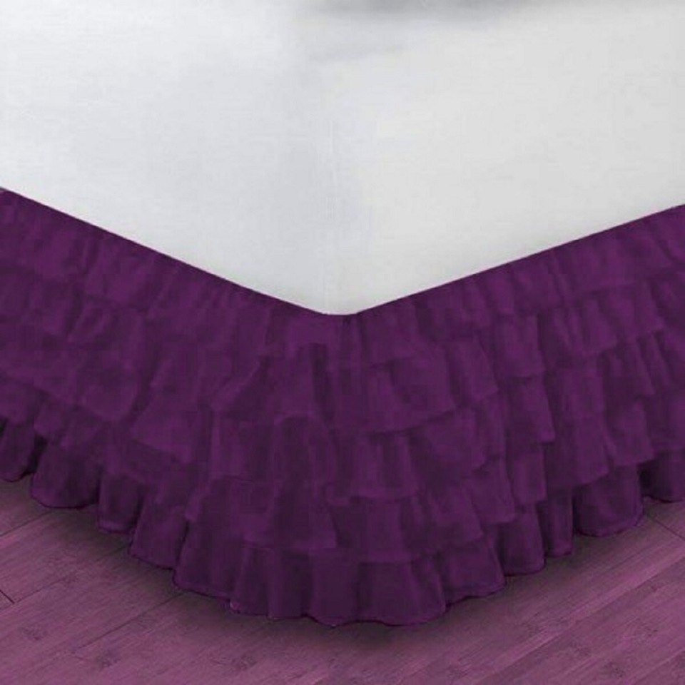 MODERN SOLID DUST RUFFLE SPLIT CORNERS 1PC BED BEDDING PLEATED SKIRT ...