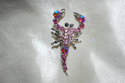 Scorpion Pin Brooch Pink AB Black Crystals Stinger Desert Spider Tick ...