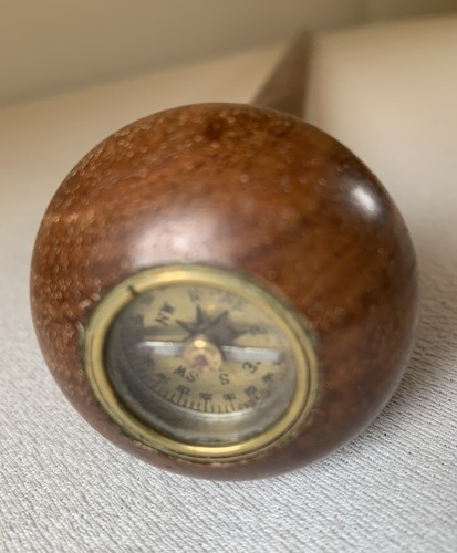 Vintage Wood Walking Stick With Compass 36” Brass Foot Bulb Handle | eBay