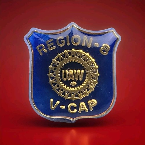 UAW Region 8 V Cap Plastic Vintage Pin | eBay